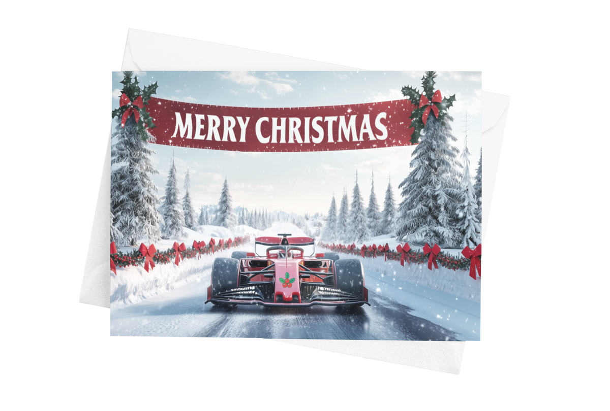 Red F1 Car Christmas Greeting Card | FormulaFanatics